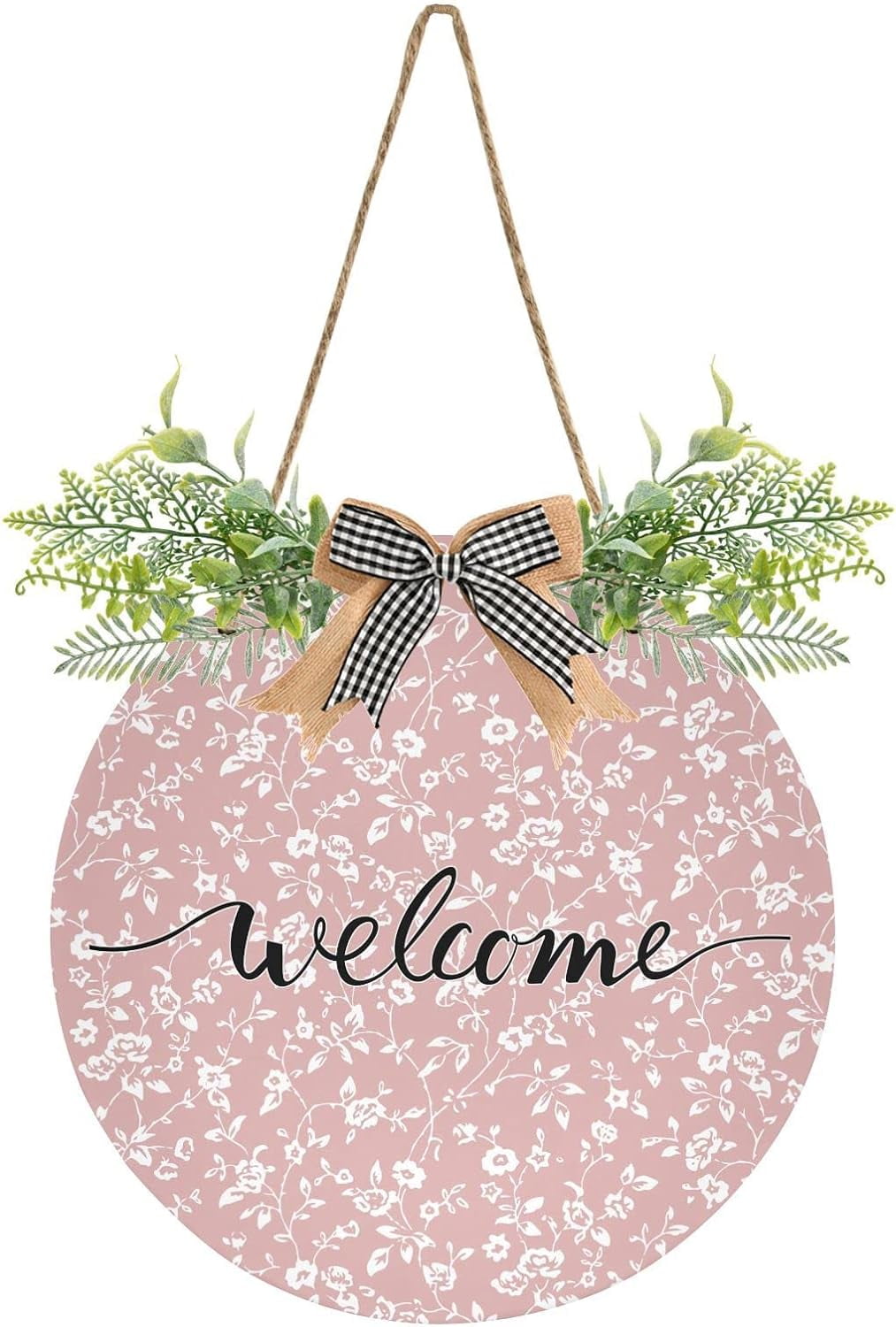 Coolnut Welcome Sign Hanging Plaque Sign White Roses Pink Porch Wall ...