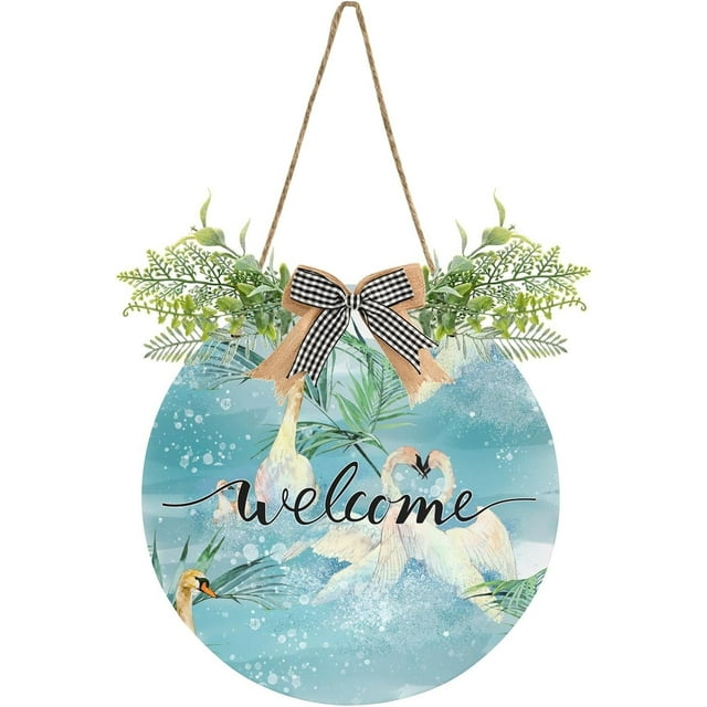 Coolnut Welcome Sign Hanging Plaque Sign White Swan Watercolor Porch ...