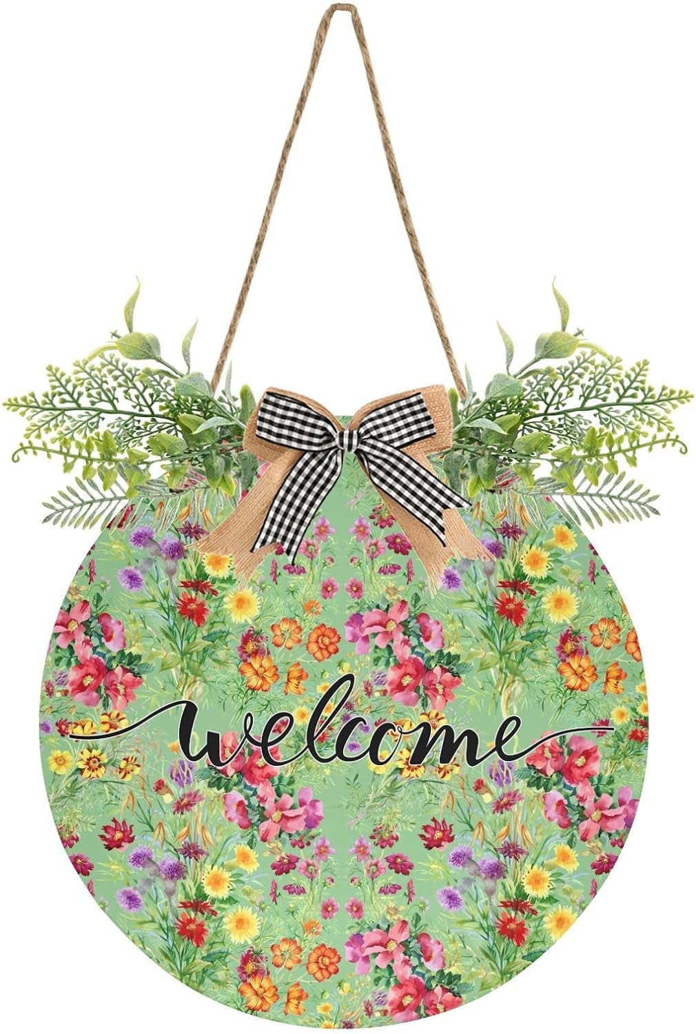 Coolnut Welcome Sign Hanging Plaque Sign Wild Flowers Green Porch Wall ...