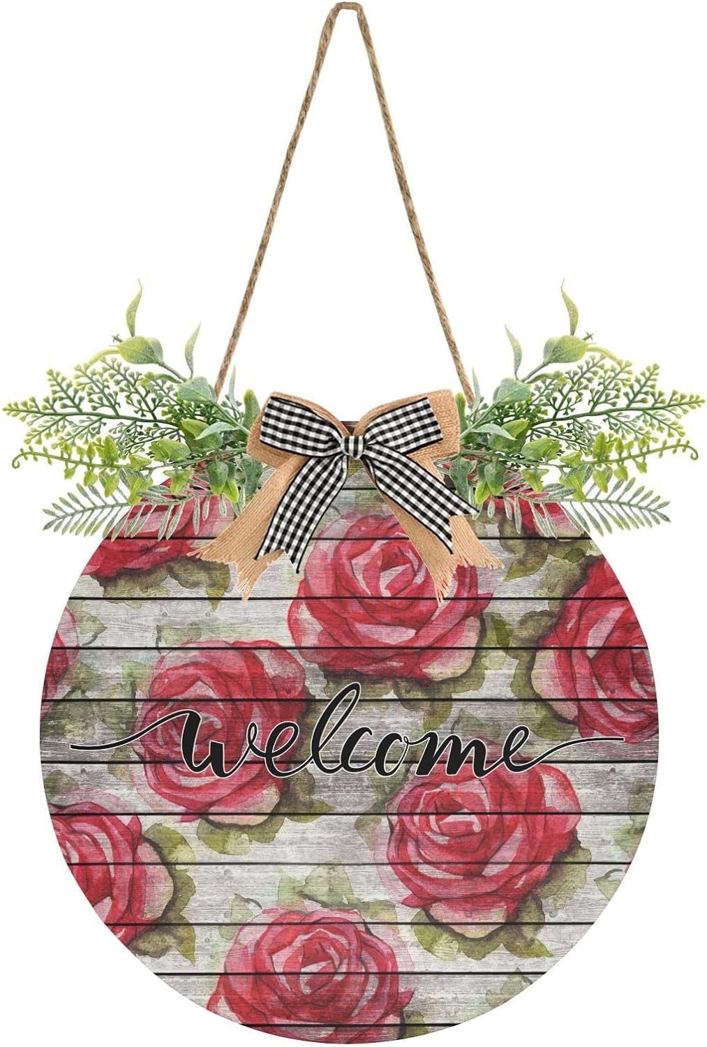 Coolnut Welcome Sign Hanging Plaque Sign Wooden Floral Rose Porch Wall ...