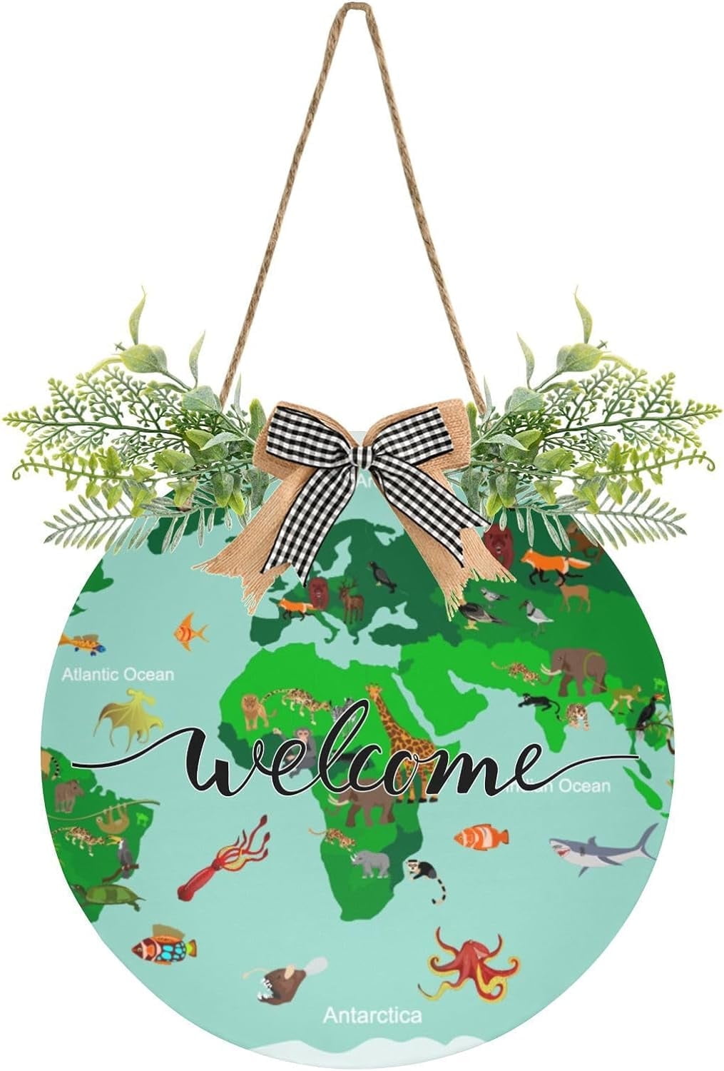 Coolnut Welcome Sign Hanging Plaque Sign World Map Porch Wall Front ...