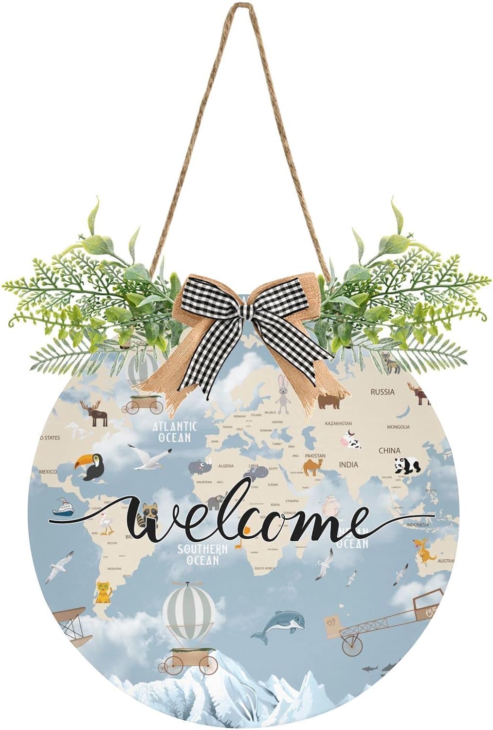 Coolnut Welcome Sign Hanging Plaque Sign World Map Porch Wall Front ...