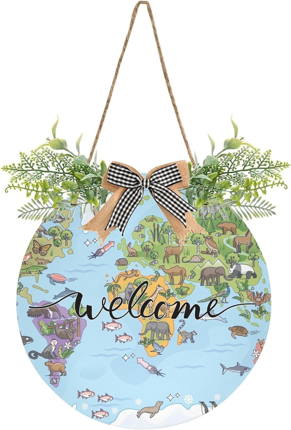 Coolnut Welcome Sign Hanging Plaque Sign World Map Porch Wall Front ...