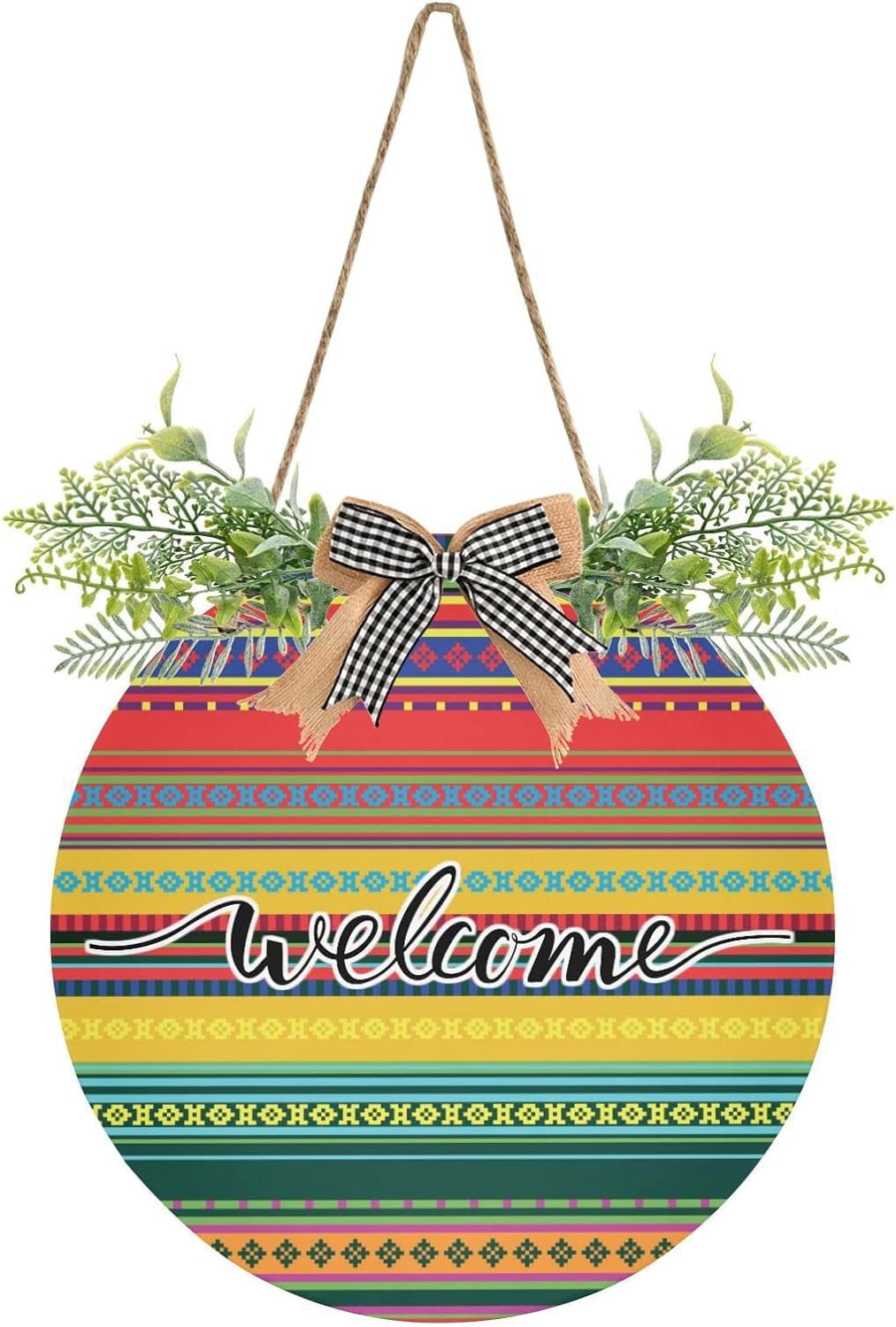 Coolnut Welcome Sign Hanging Plaque Sign Wreath Mexican Serape Stripes ...