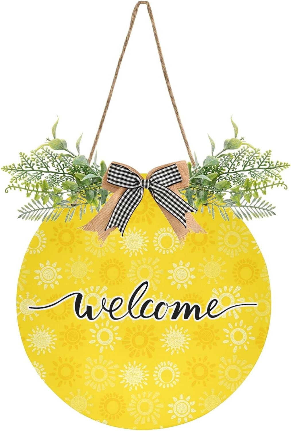 Coolnut Welcome Sign Hanging Plaque Sign Wreath Yellow Sun Porch Wall ...