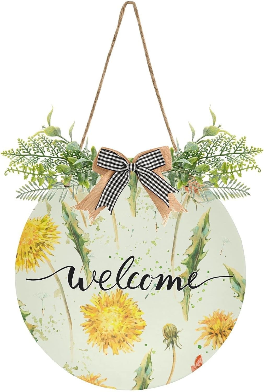Coolnut Welcome Sign Hanging Plaque Sign Yellow Dandelion Porch Wall ...