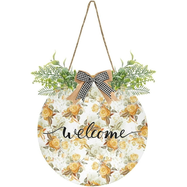 Coolnut Welcome Sign Hanging Plaque Sign Yellow Roses Porch Wall Front ...