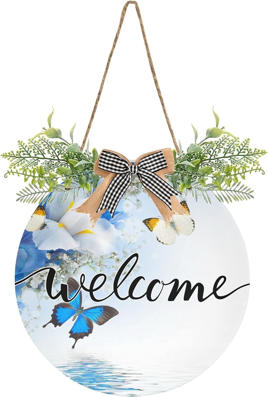 Coolnut Welcome Sign with Wreath for Front Door, Rustic Round Hanging ...