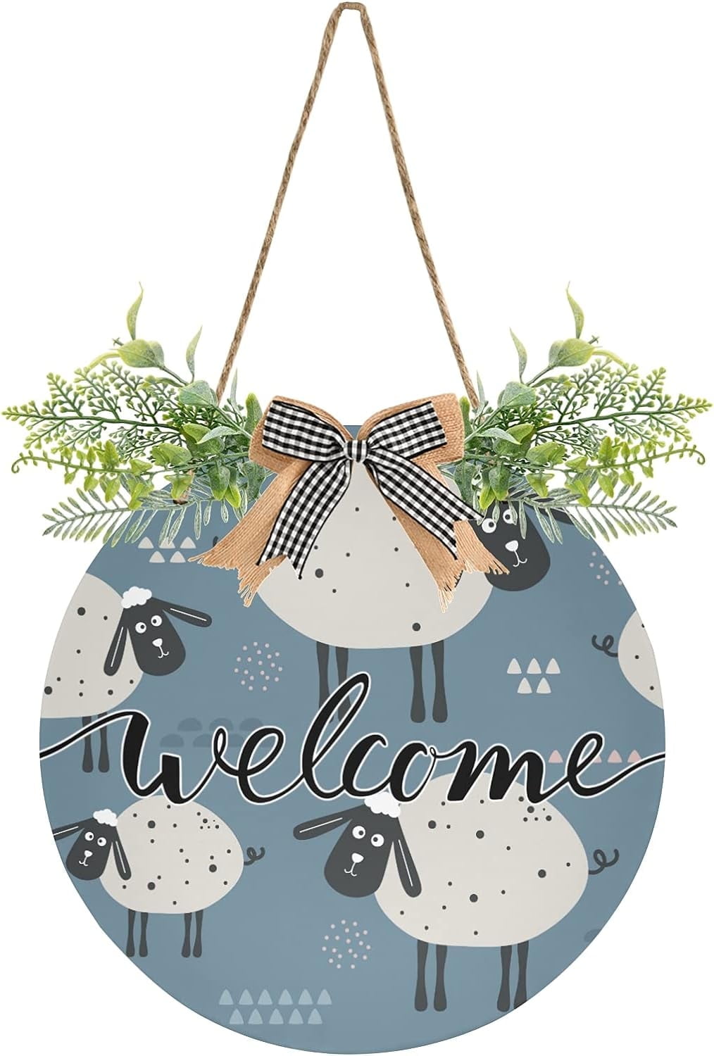 Coolnut Welcome Sign with Wreath for Front Door, Rustic Round Hanging ...