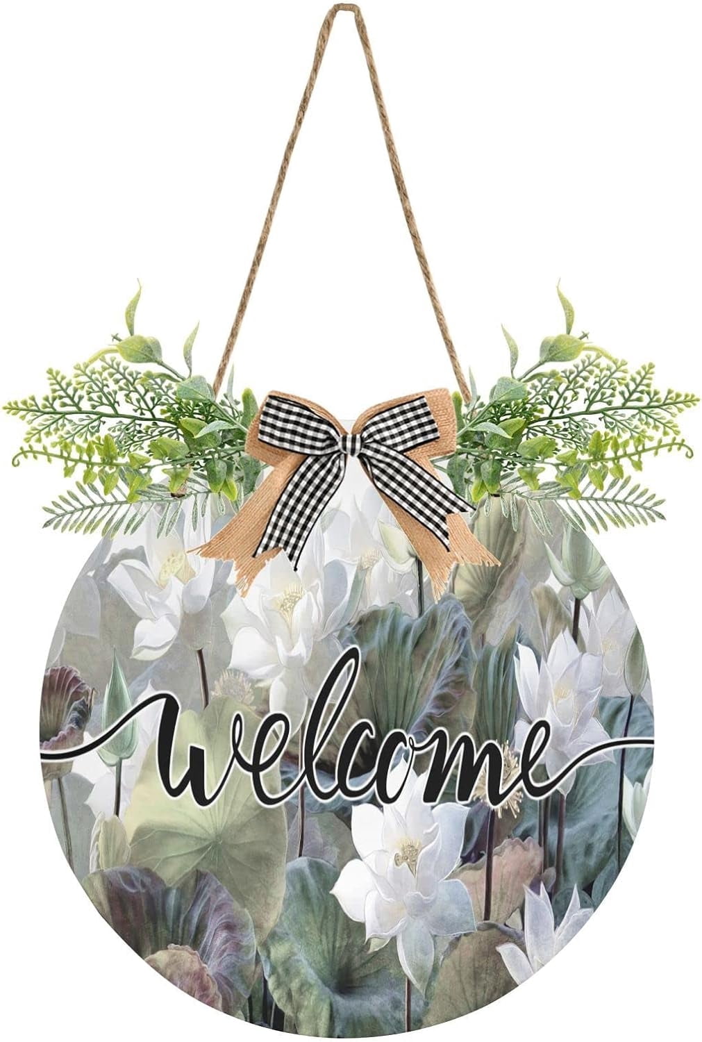 Coolnut Welcome Sign with Wreath for Front Door, Rustic Round Hanging ...