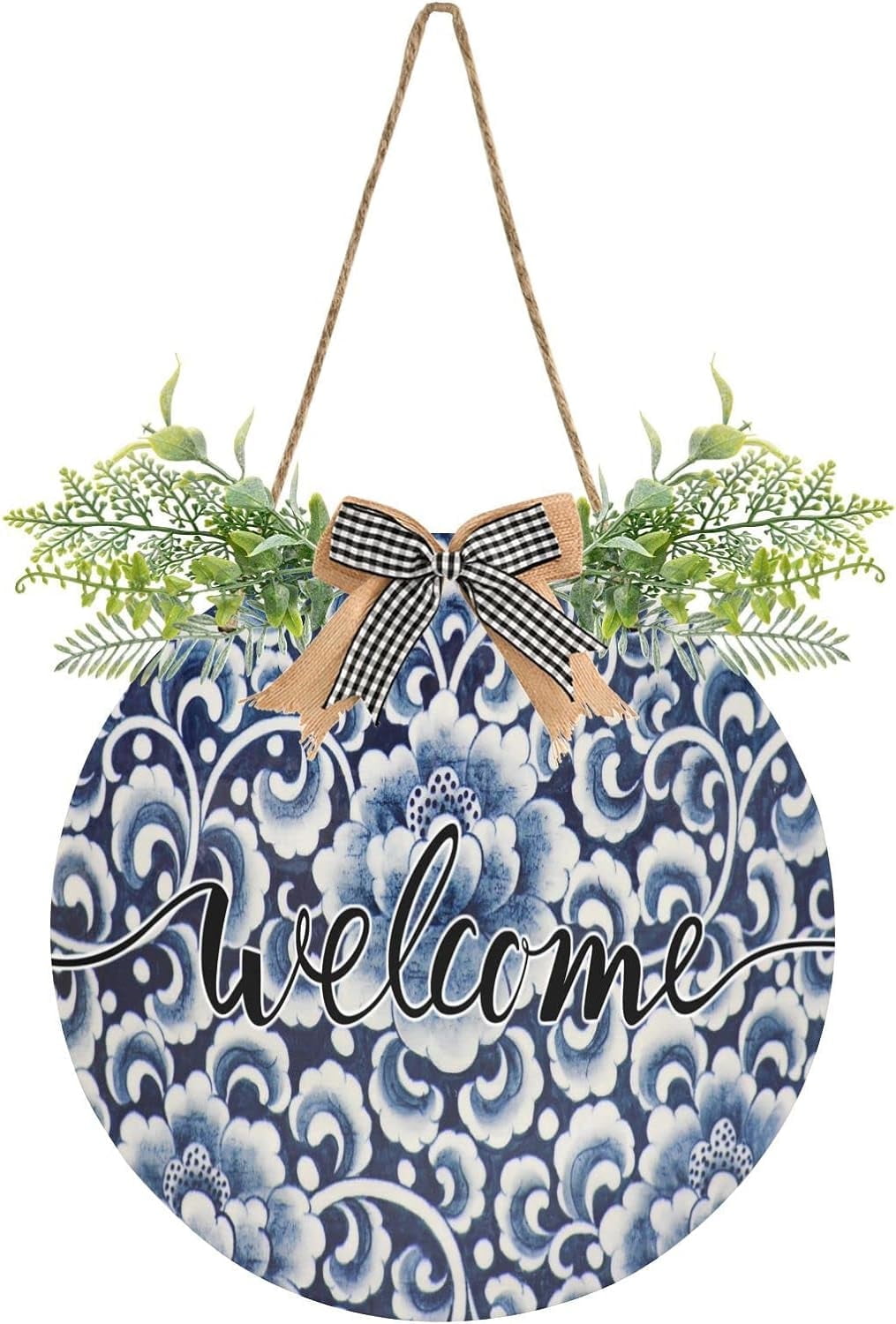 Coolnut Welcome Sign with Wreath for Front Door, Rustic Round Hanging ...