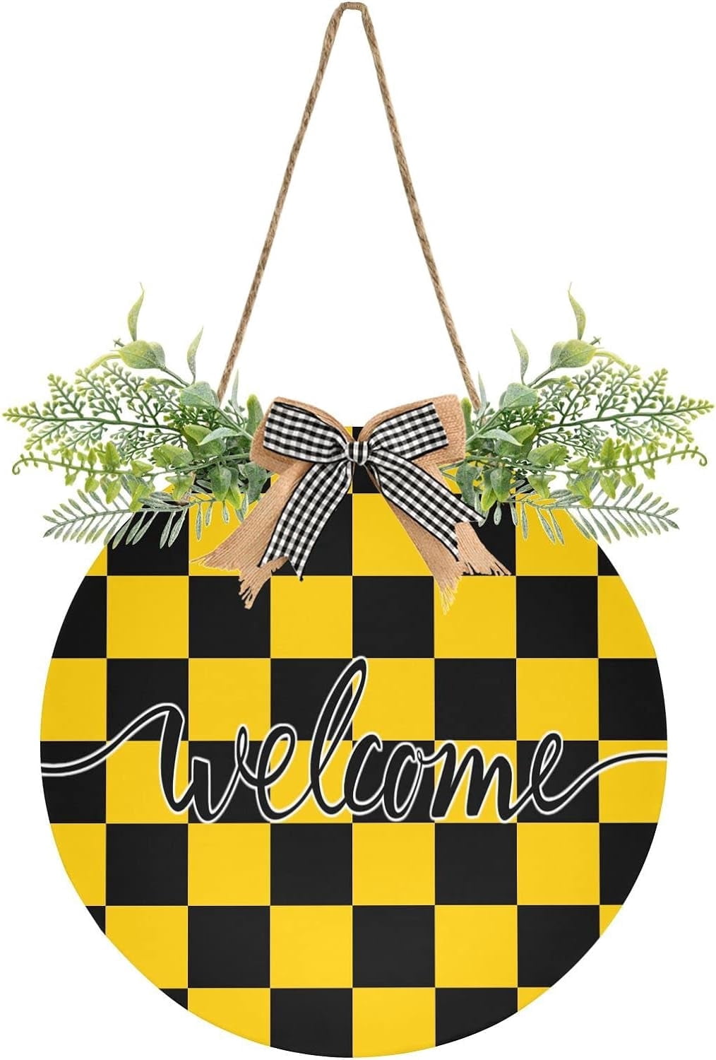 Coolnut Welcome Sign with Wreath for Front Door, Rustic Round Hanging ...