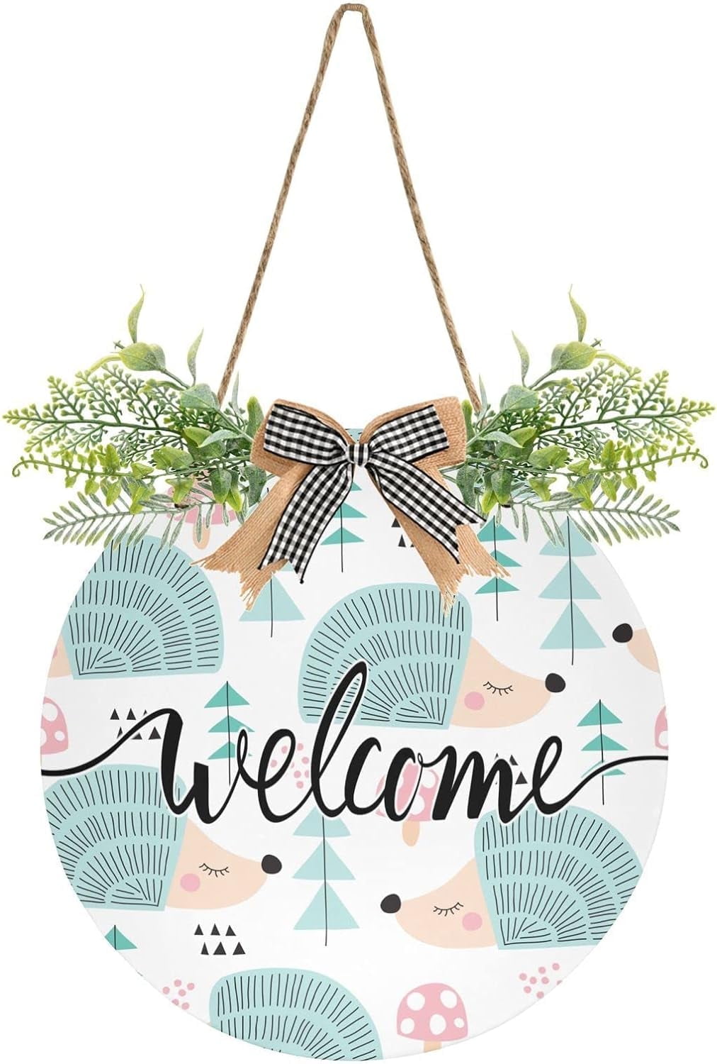 Coolnut Welcome Sign with Wreath for Front Door, Rustic Round Hanging ...