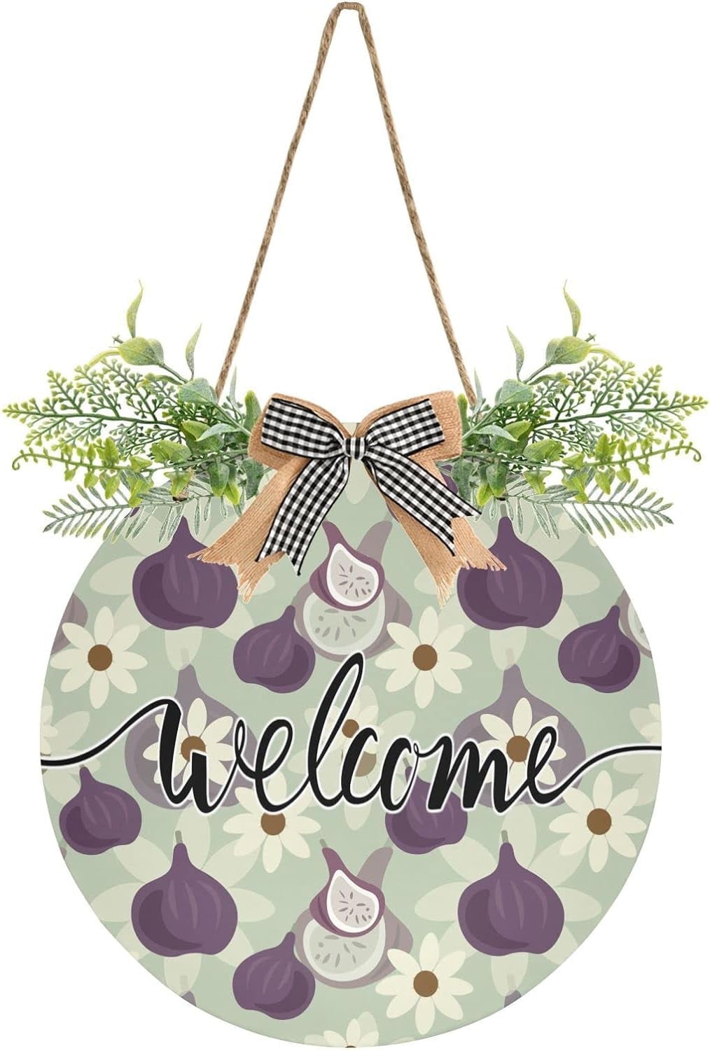 Coolnut Welcome Sign with Wreath for Front Door, Rustic Round Hanging ...