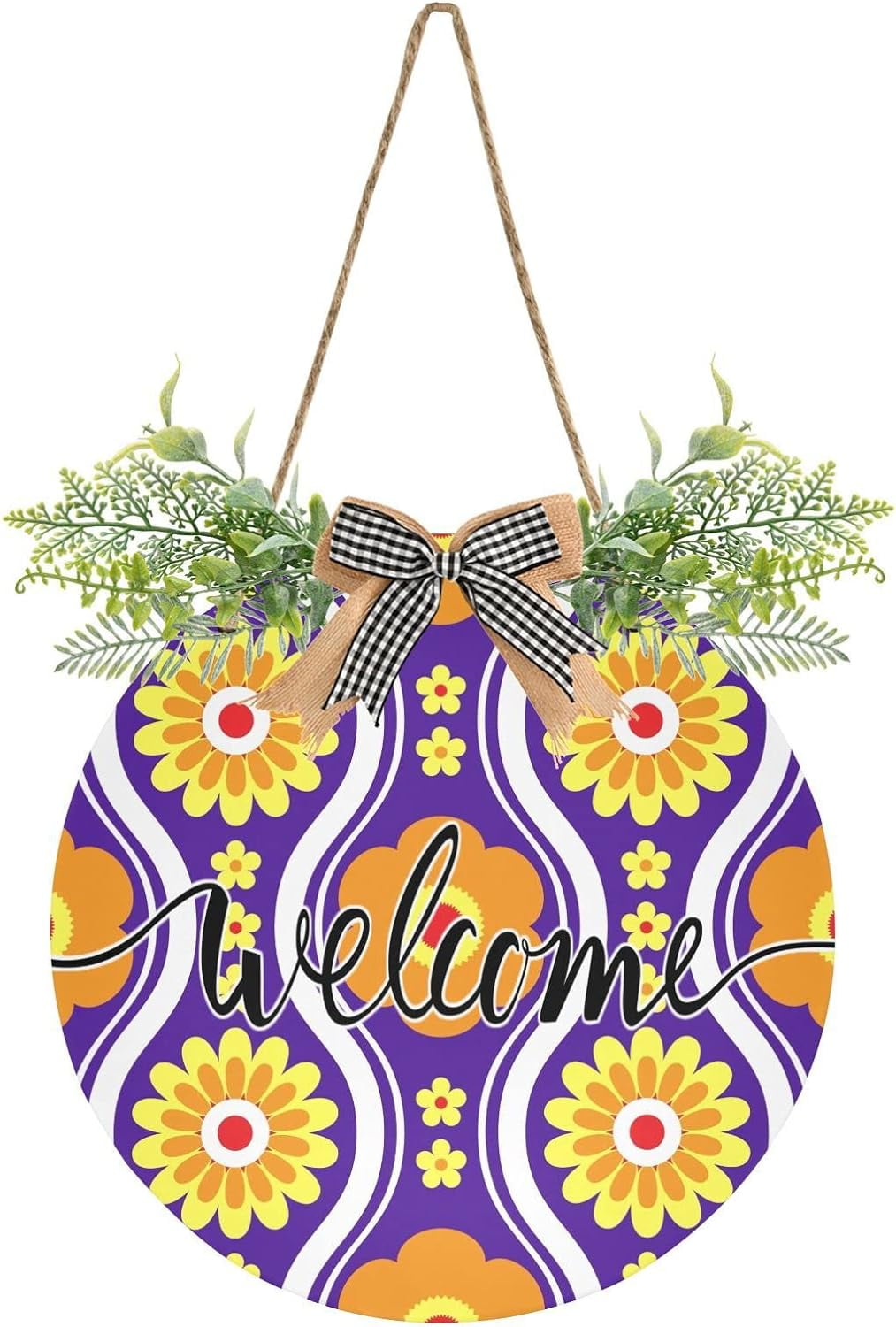 Coolnut Welcome Sign with Wreath for Front Door, Rustic Round Hanging ...