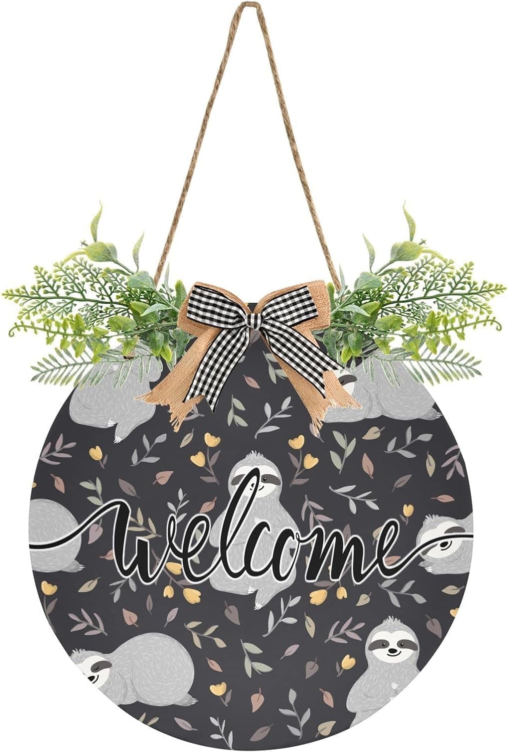Coolnut Welcome Sign with Wreath for Front Door, Rustic Round Hanging ...