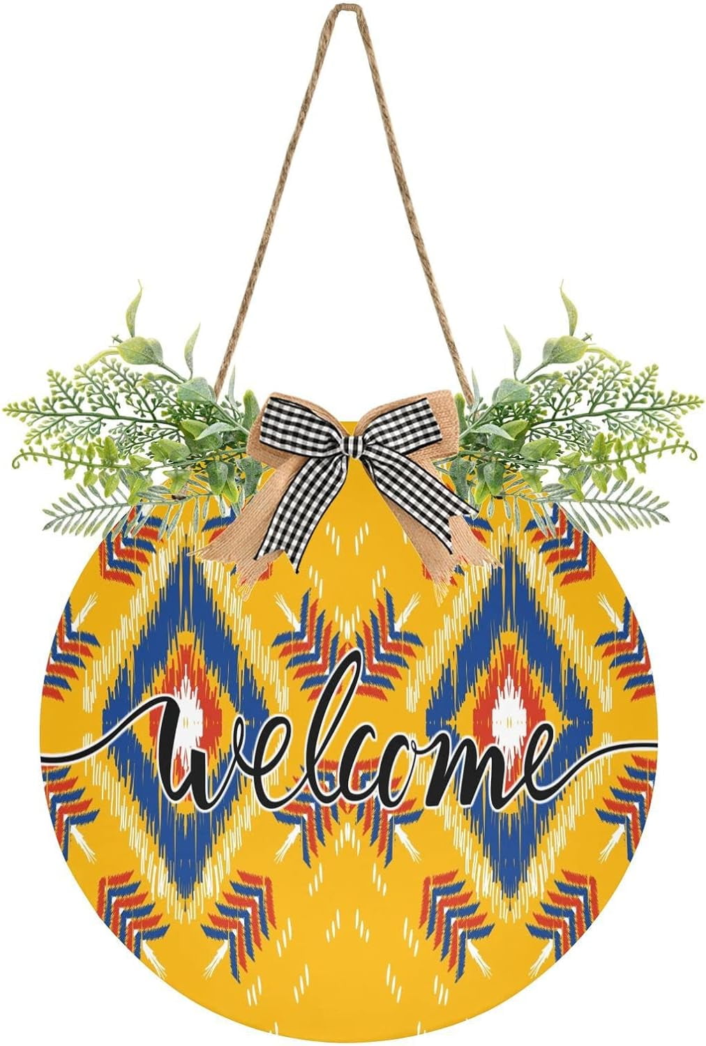 Coolnut Welcome Sign with Wreath for Front Door, Rustic Round Hanging ...