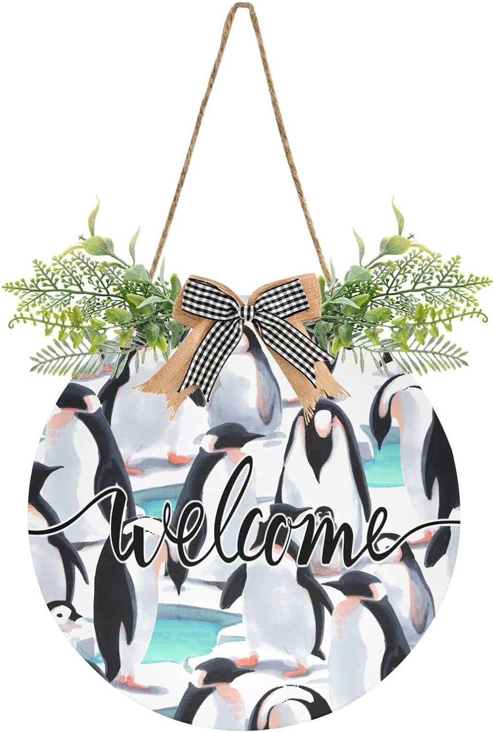 Coolnut Welcome Sign with Wreath for Front Door, Rustic Round Hanging ...