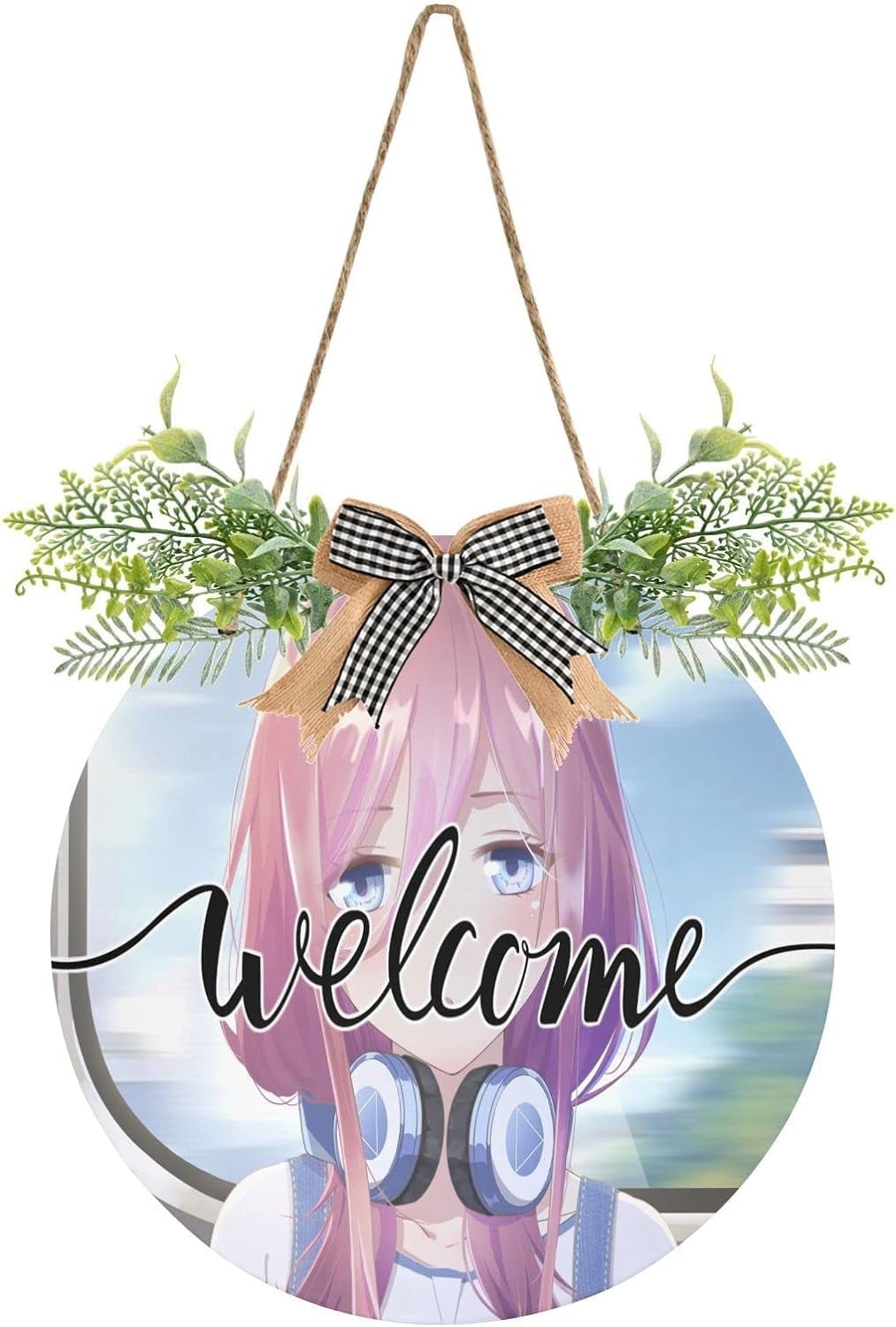 Coolnut Welcome Sign with Wreath for Front Door, Rustic Round Hanging ...