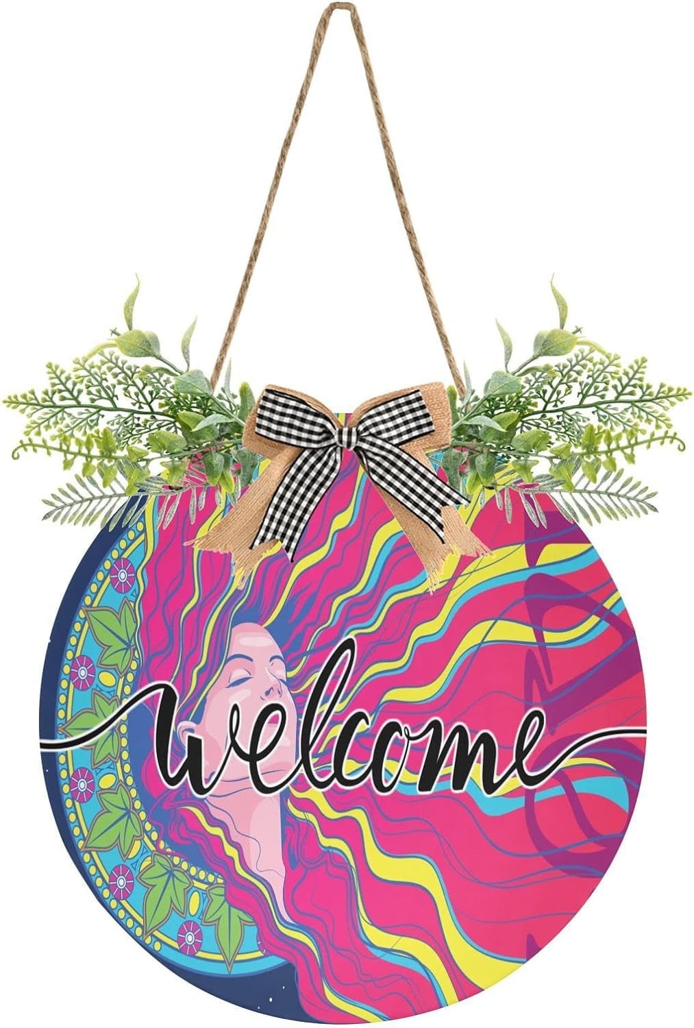 Coolnut Welcome Sign with Wreath for Front Door, Rustic Round Hanging ...