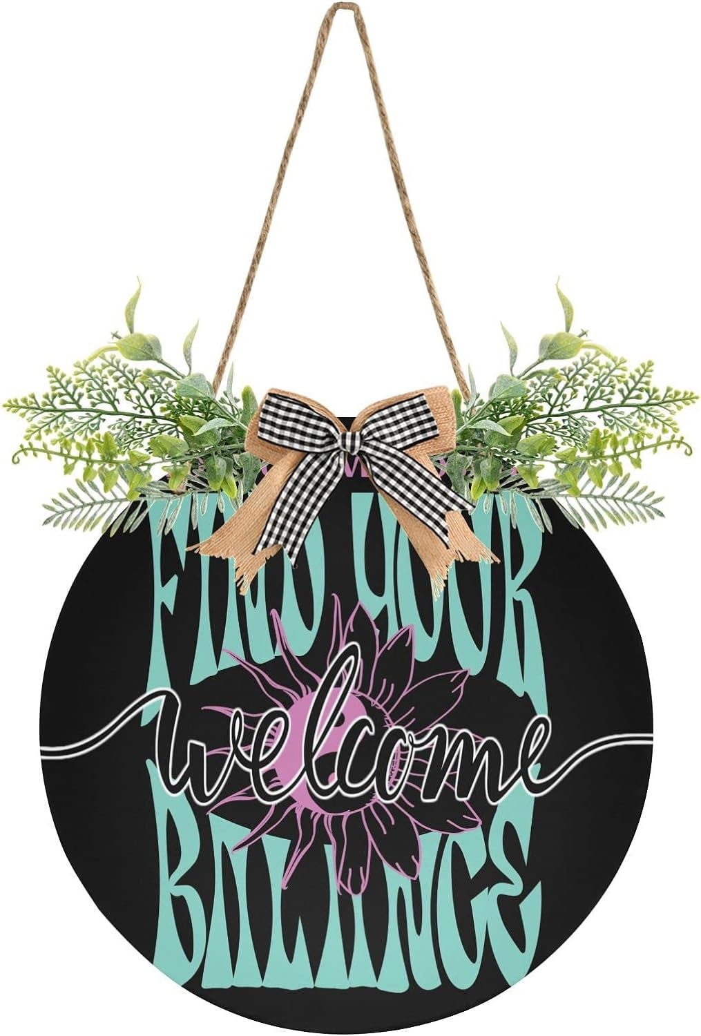 Coolnut Welcome Sign with Wreath for Front Door, Rustic Round Hanging ...