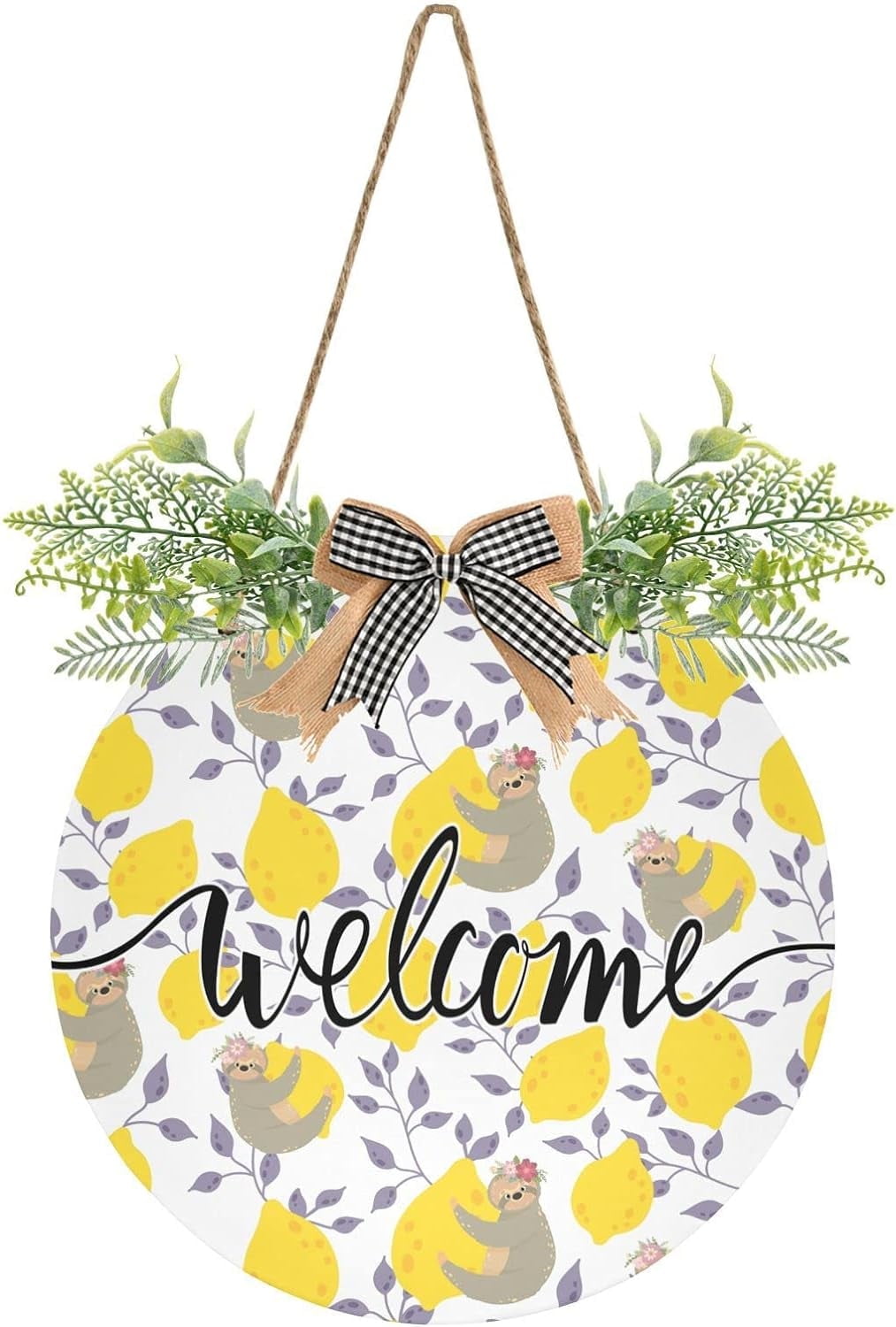 Coolnut Welcome Sign with Wreath for Front Door, Rustic Round Hanging ...