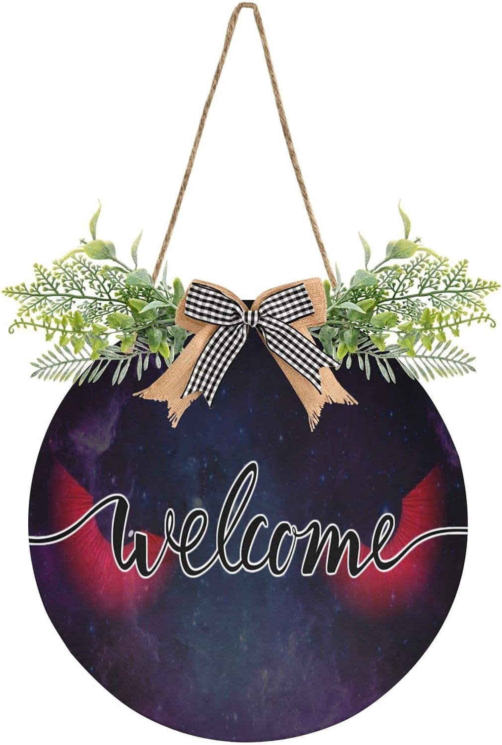 Coolnut Welcome Sign with Wreath for Front Door, Rustic Round Hanging ...