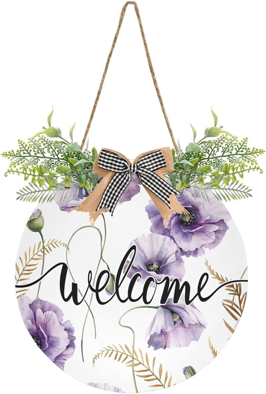 Coolnut Welcome Sign with Wreath for Front Door, Rustic Round Hanging ...
