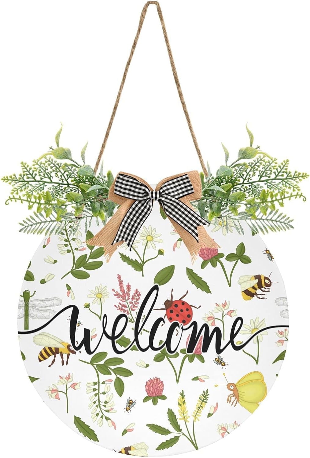 Coolnut Welcome Sign with Wreath for Front Door, Rustic Round Hanging ...
