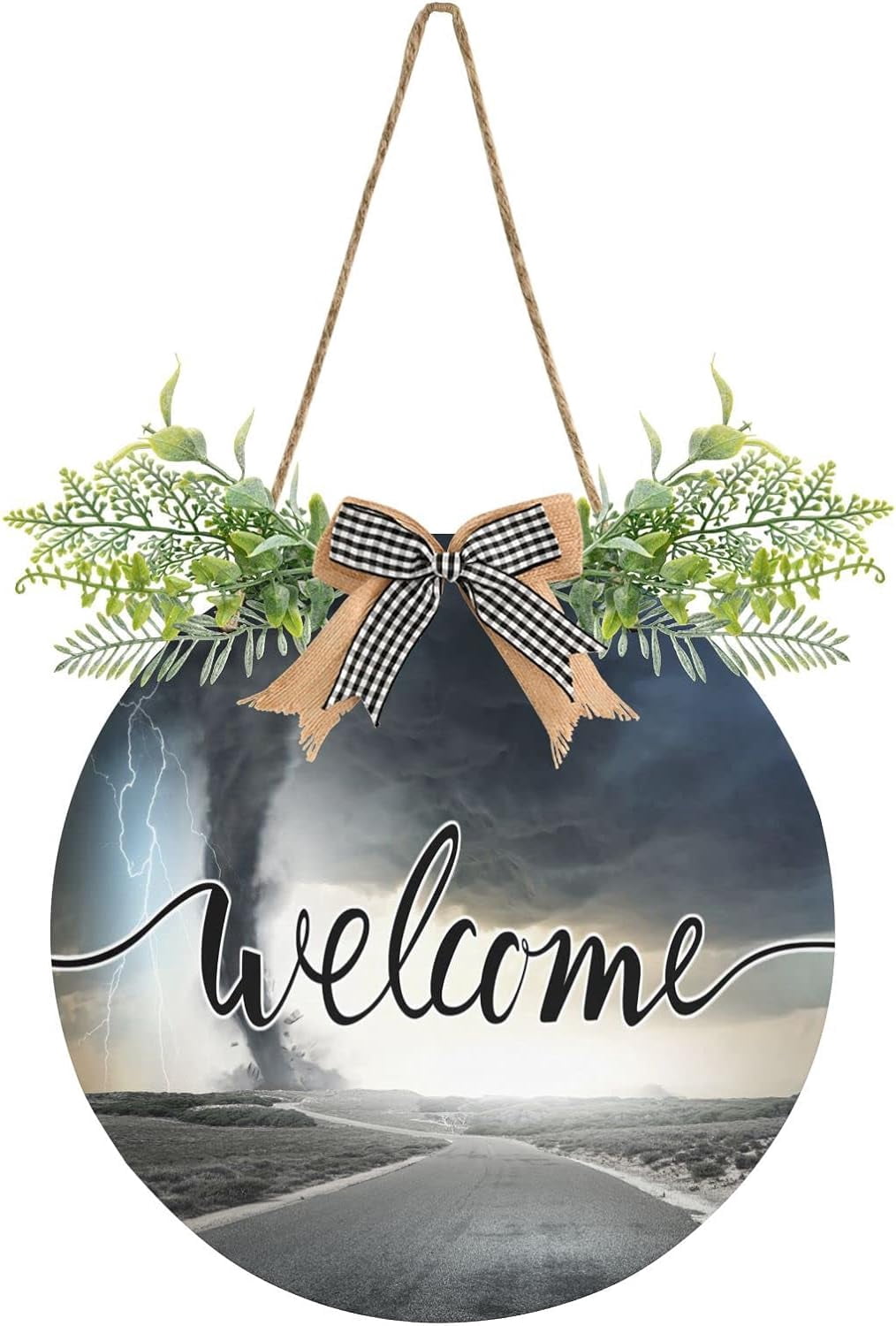 Coolnut Welcome Sign with Wreath for Front Door, Rustic Round Hanging ...