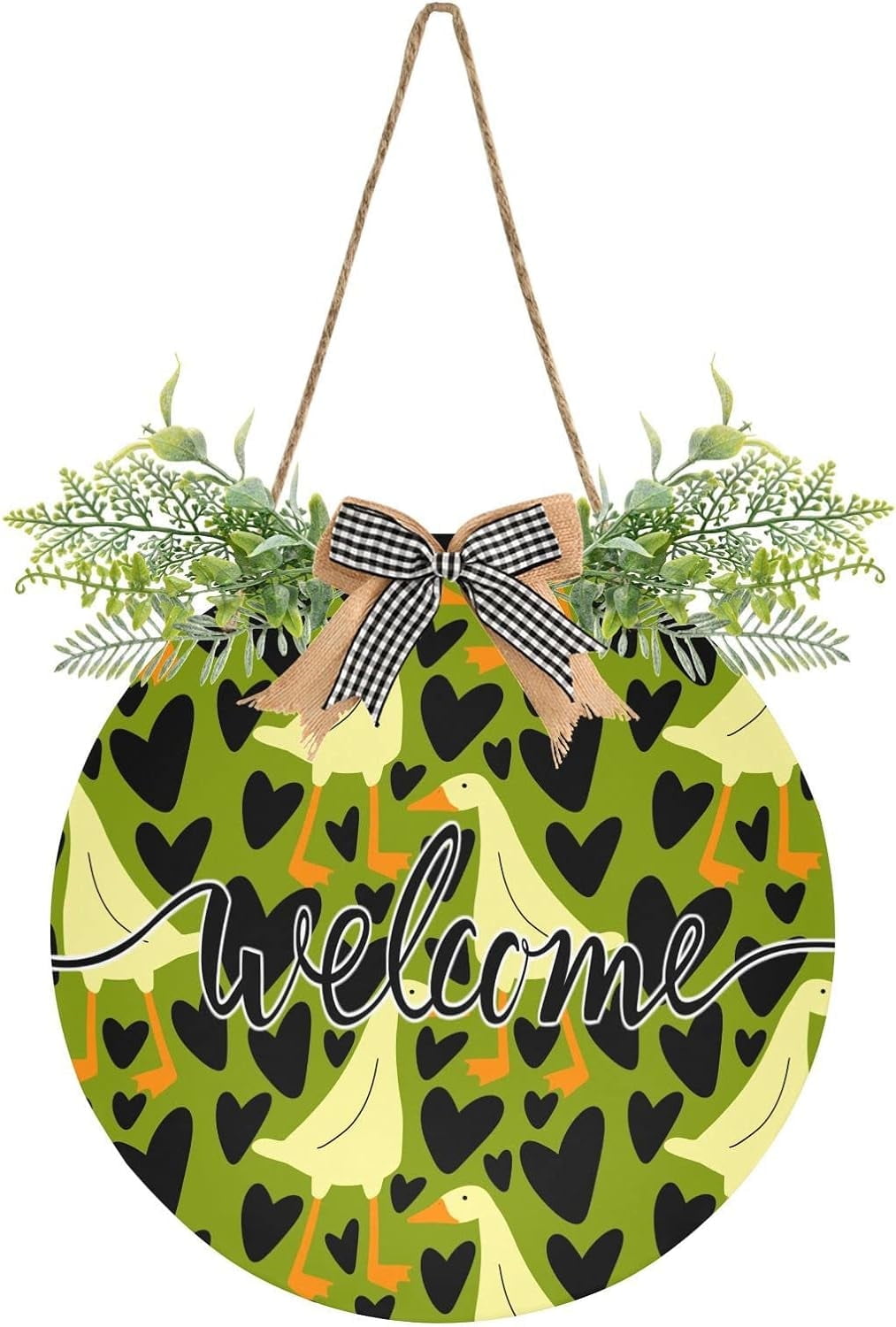 Coolnut Welcome Sign with Wreath for Front Door, Rustic Round Hanging ...