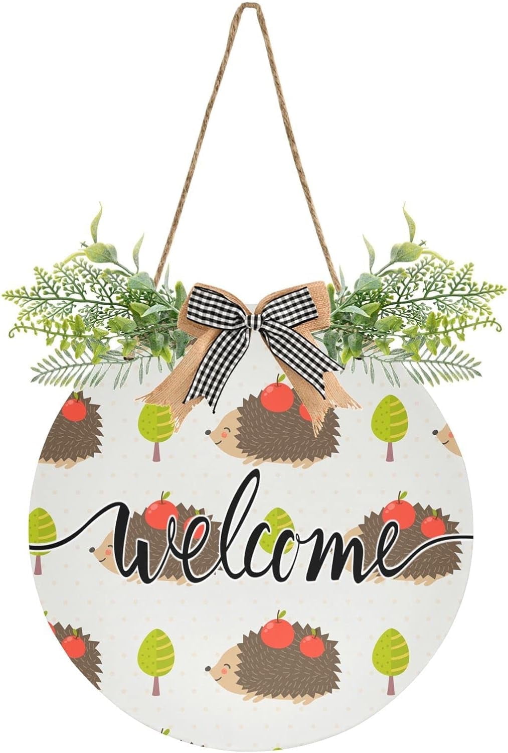 Coolnut Welcome Sign with Wreath for Front Door, Rustic Round Hanging ...