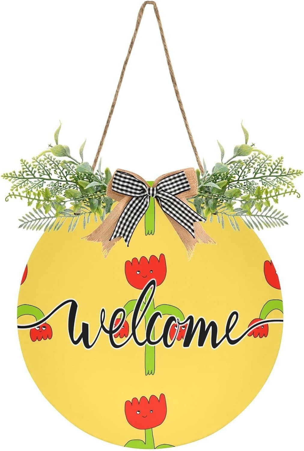 Coolnut Welcome Sign with Wreath for Front Door, Rustic Round Hanging ...