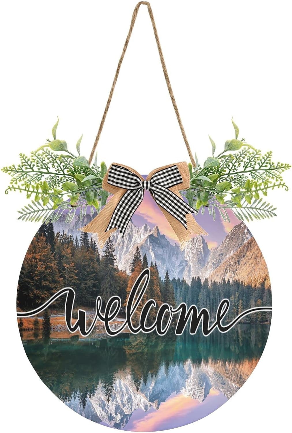 Coolnut Welcome Sign with Wreath for Front Door, Rustic Round Hanging ...