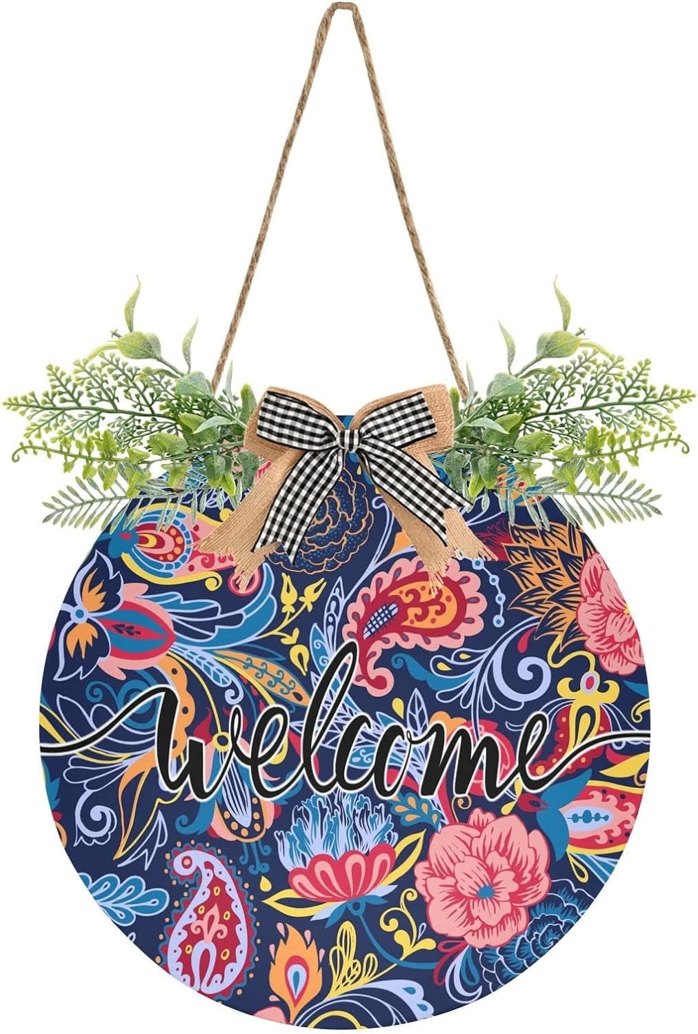 Coolnut Welcome Sign with Wreath for Front Door, Rustic Round Hanging ...