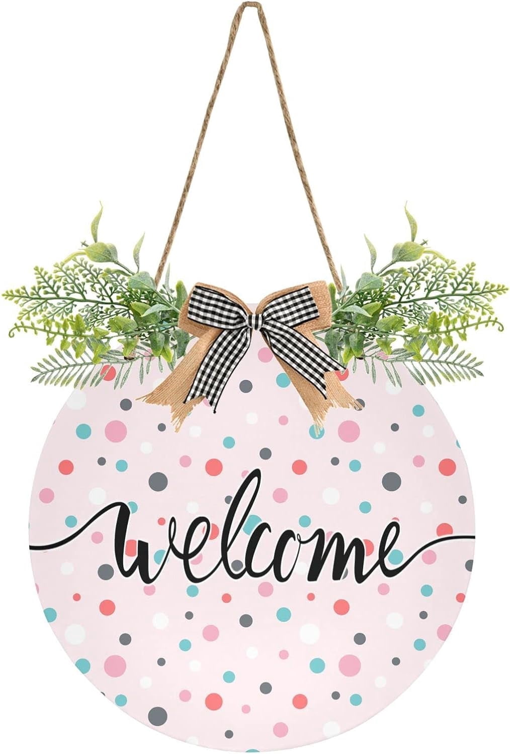 Coolnut Welcome Sign with Wreath for Front Door, Rustic Round Hanging ...