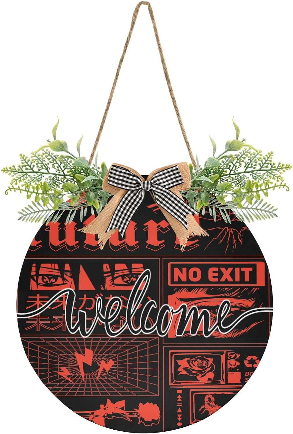 Coolnut Welcome Sign with Wreath for Front Door, Rustic Round Hanging ...