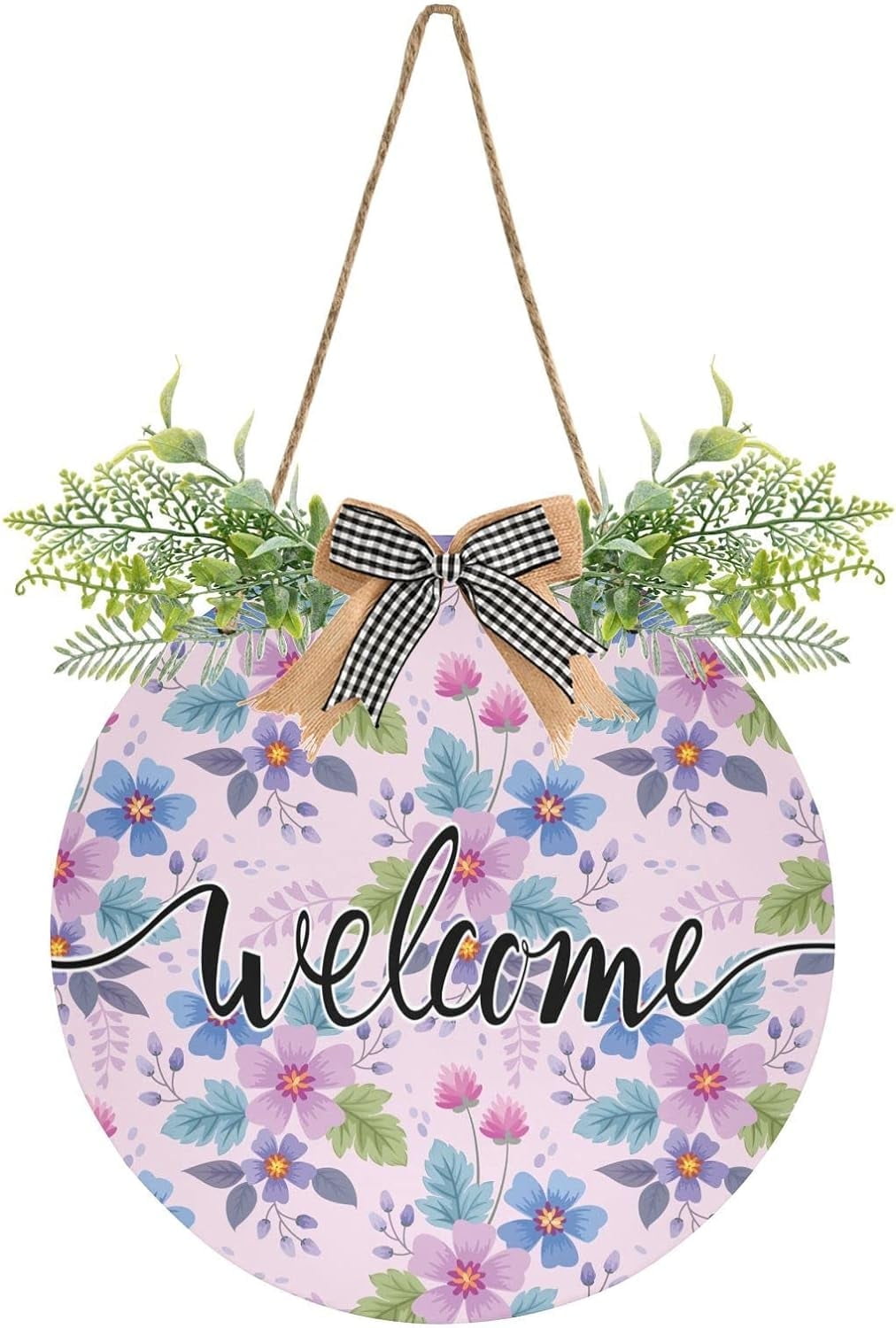 Coolnut Welcome Sign with Wreath for Front Door, Rustic Round Hanging ...