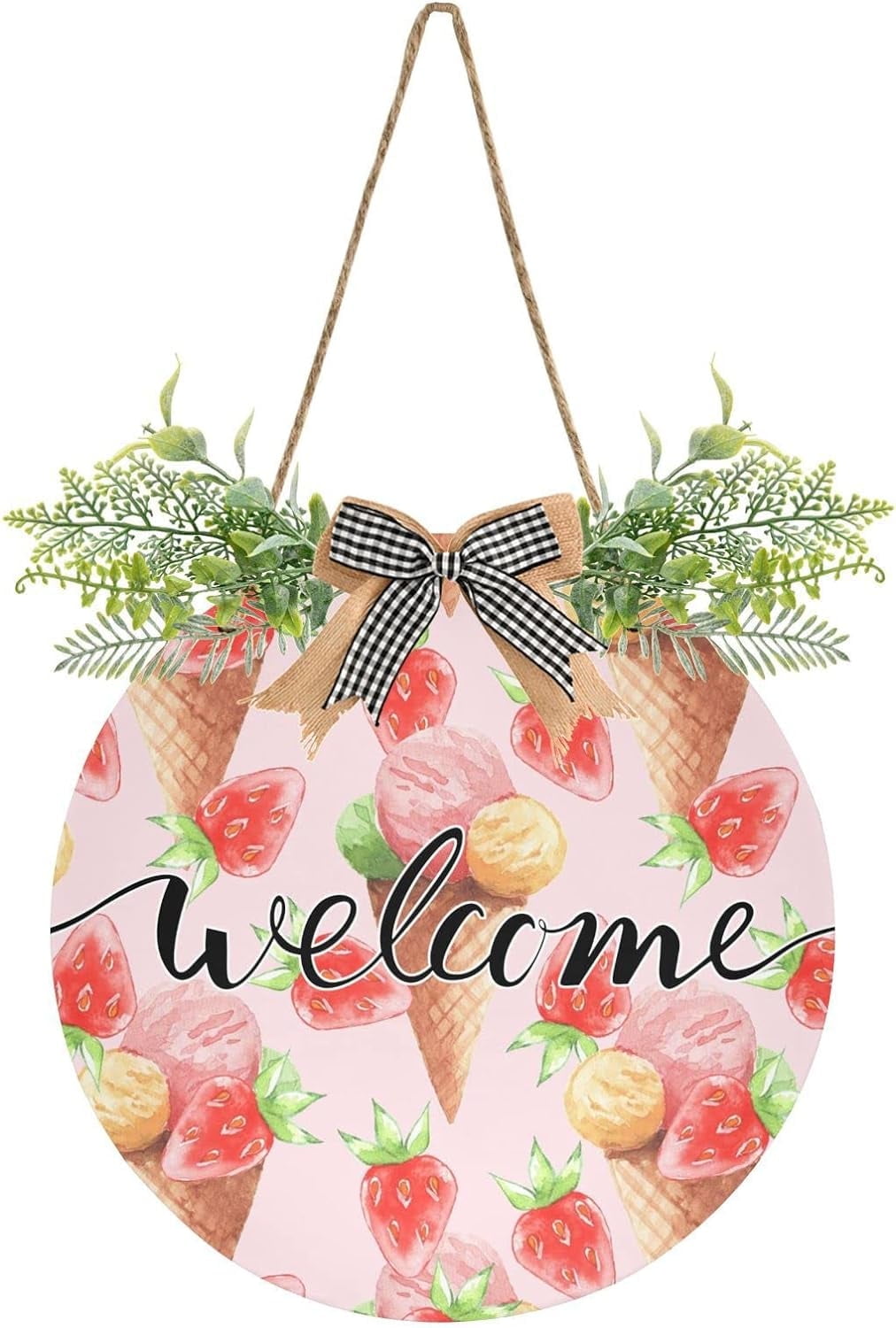 Coolnut Welcome Strawberry Ice Cream Welcome Sign for Front Door ...