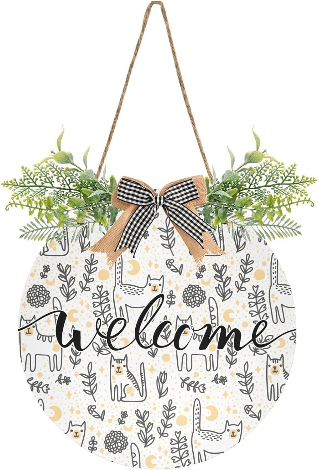 Coolnut Welcome Trendy Cats Plants Welcome Sign for Front Door, Rustic ...