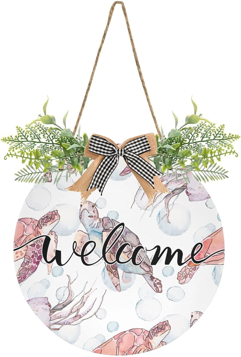 Coolnut Welcome Turtle Jellyfish Welcome Sign for Front Door, Rustic ...