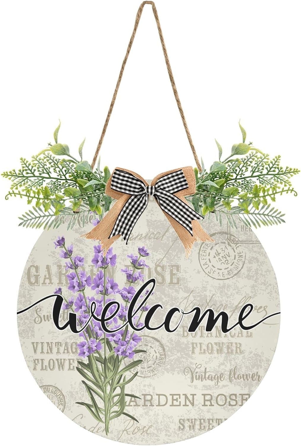 Coolnut Welcome Vintage Postcard Lavender Welcome Sign for Front Door ...