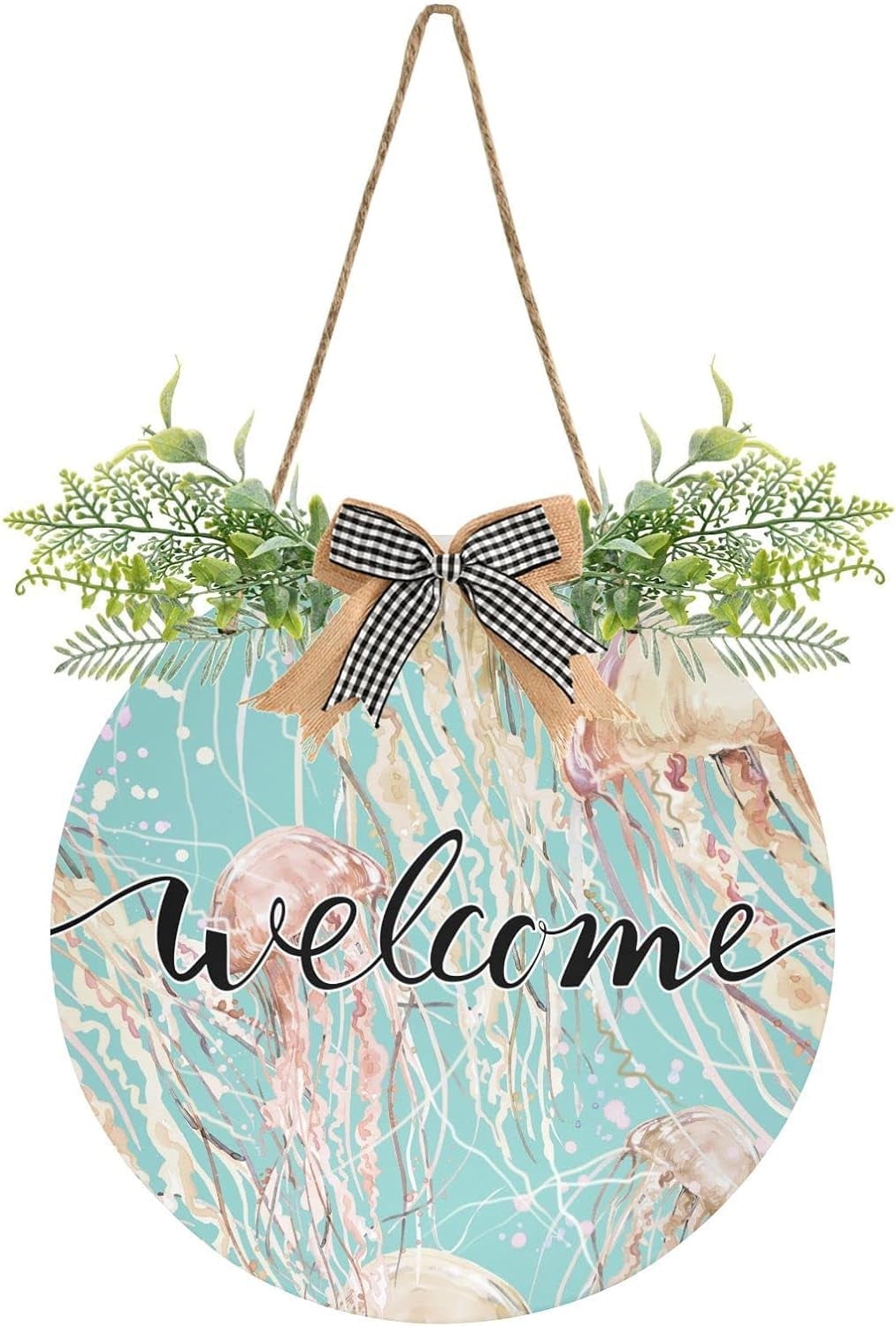 Coolnut Welcome Watercolor Jellyfish Welcome Sign for Front Door ...