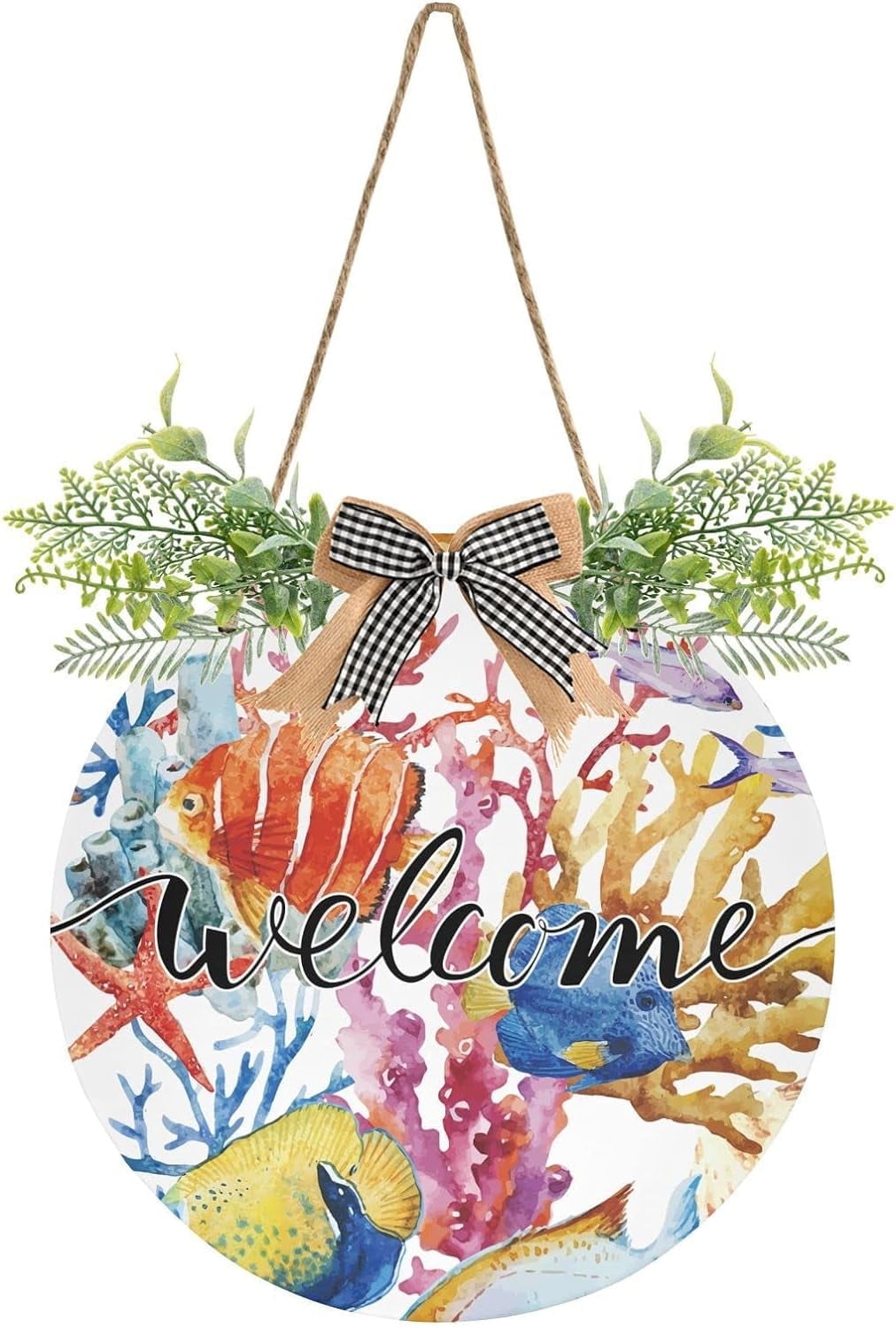 Coolnut Welcome Watercolor Tropical Fish Welcome Sign for Front Door ...