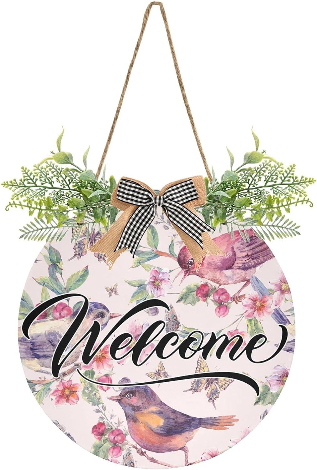 Coolnut Welcome1 Bird and Flower Pink Welcome Sign for Front Door ...