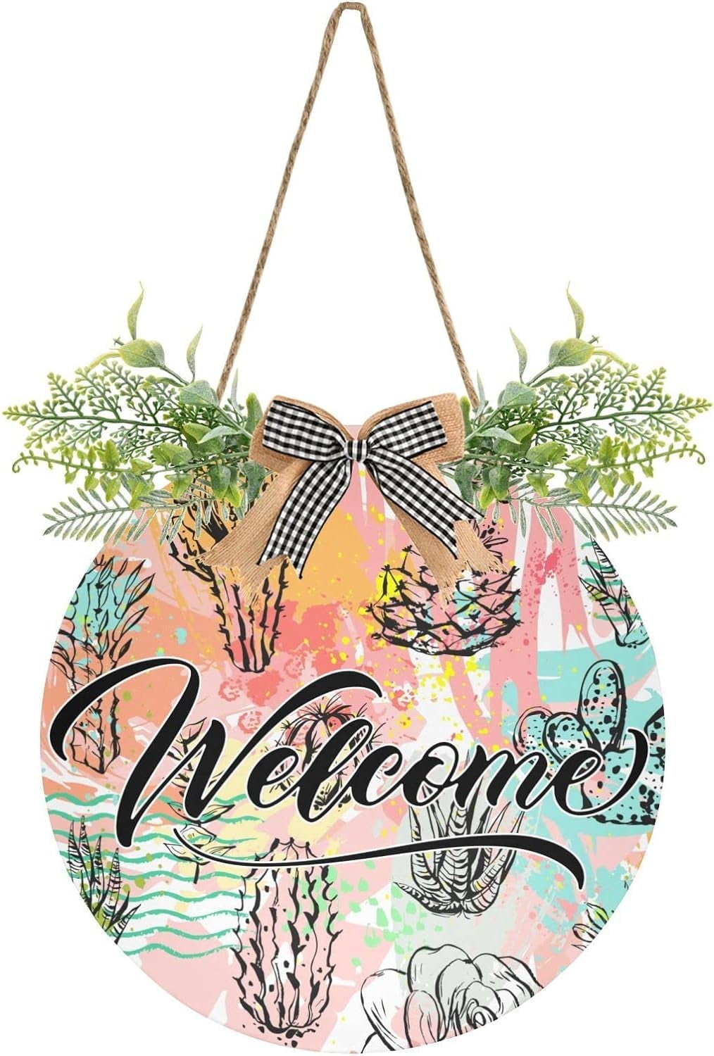 Coolnut Welcome1 Colorful Cactus Welcome Sign for Front Door, Rustic ...