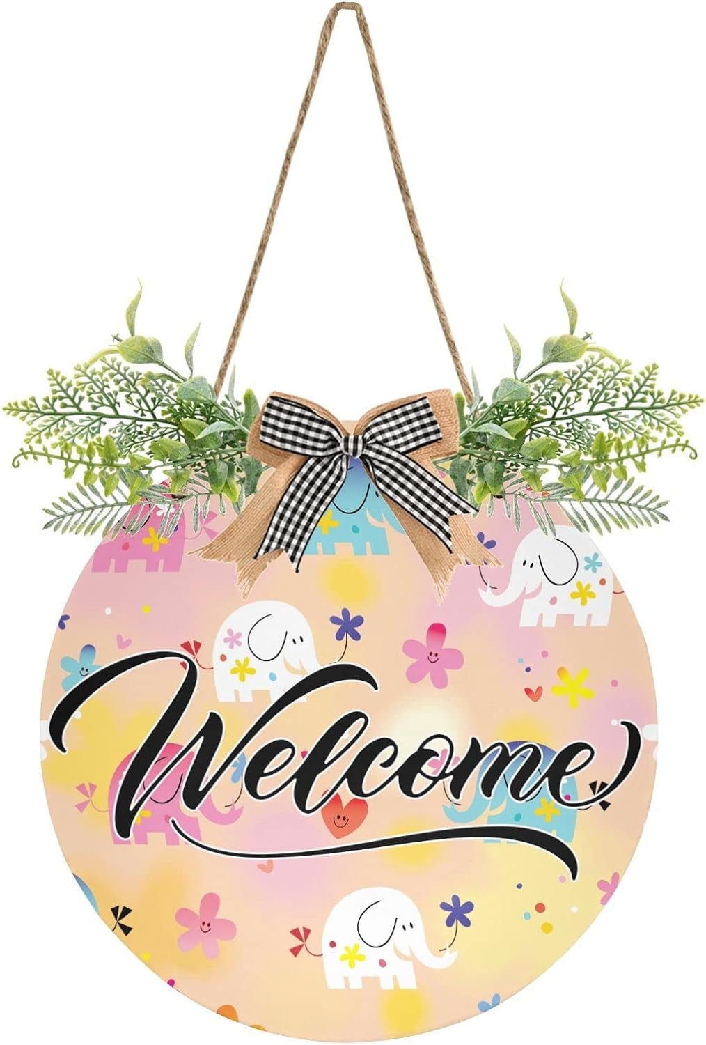 Coolnut Welcome1 Cute Elephants Pattern Welcome Sign for Front Door ...