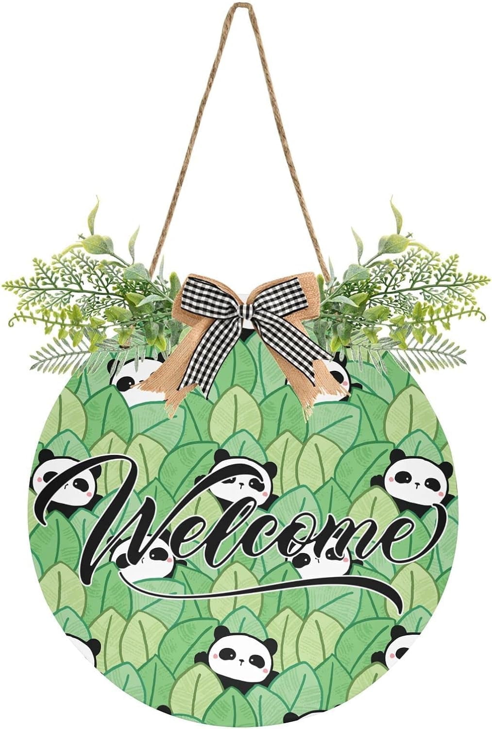Coolnut Welcome1 Cute Pandas Welcome Sign for Front Door, Rustic Wooden ...