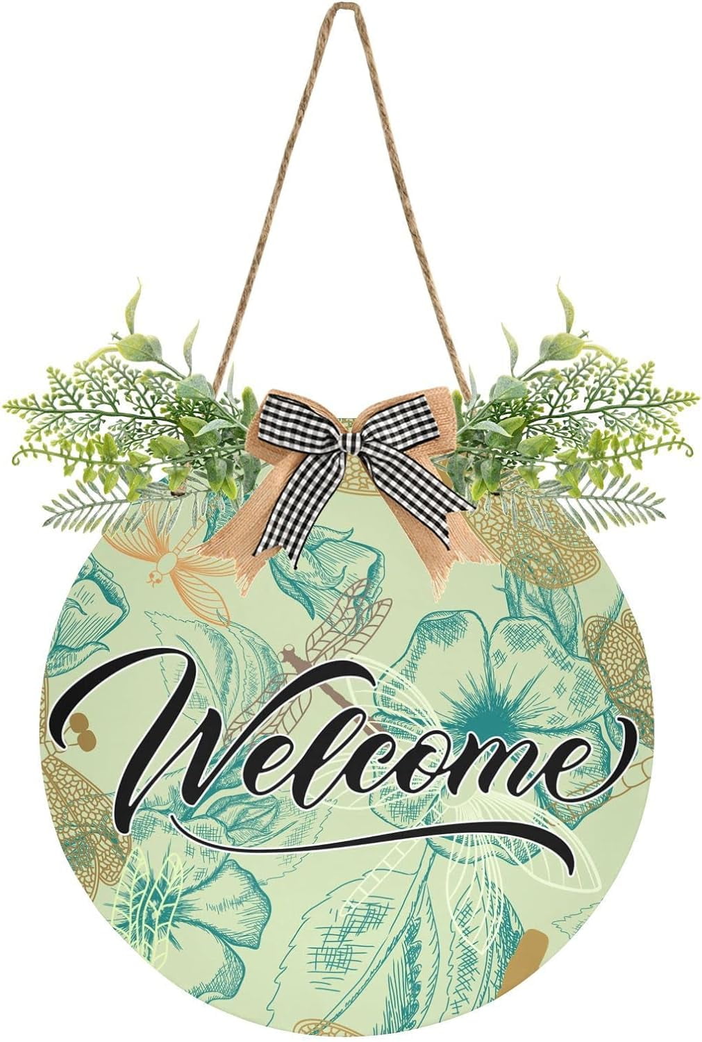 Coolnut Welcome1 Flower and Dragonflies Welcome Sign for Front Door ...