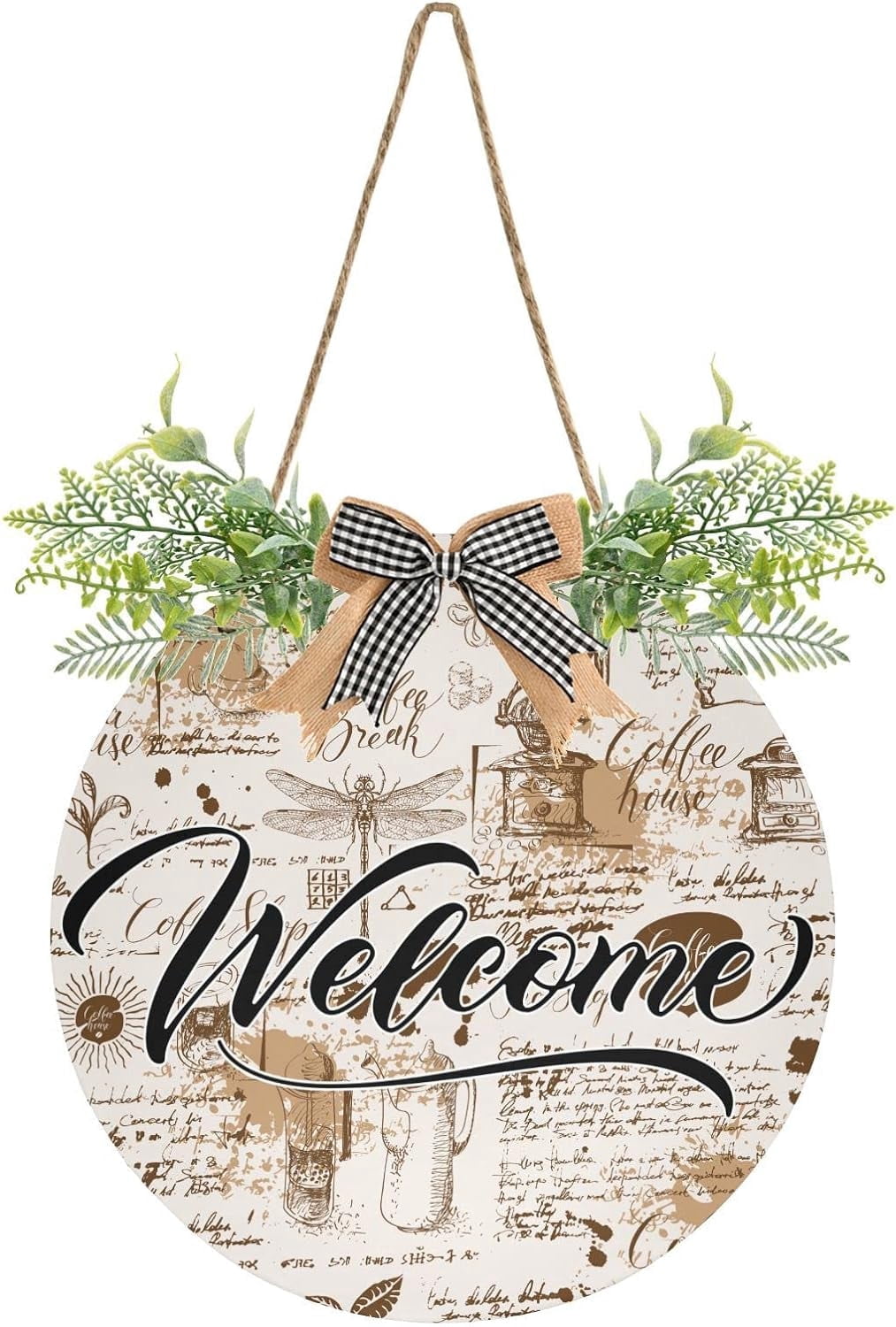 Coolnut Welcome1 Retro Coffee Theme Welcome Sign for Front Door, Rustic ...